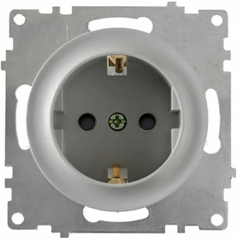 Розетка с заземлением OneKeyElectro, защитные шторки, винтовые контакты, цвет серый