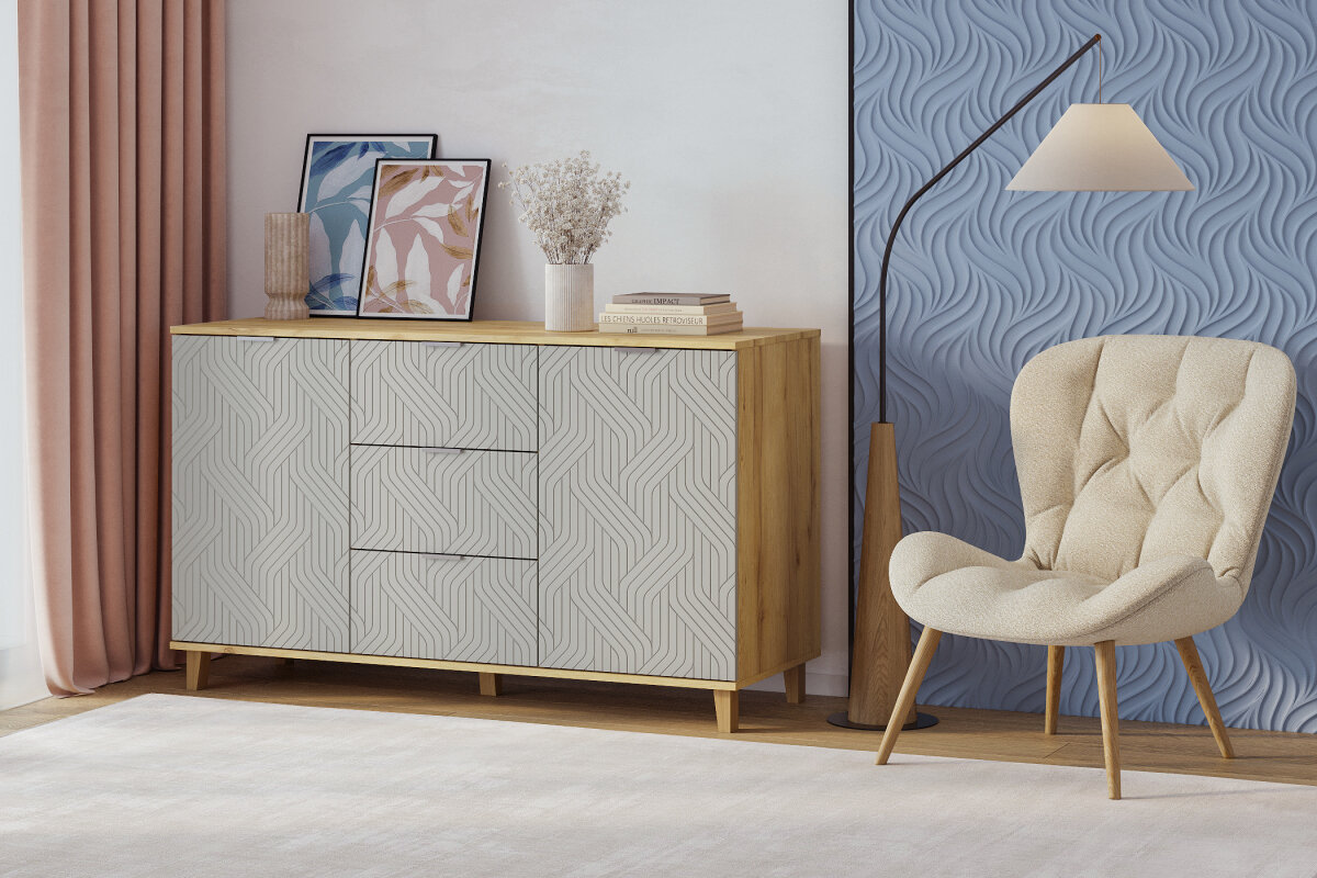 Комод Марвин 4 фрезеровка 3 Сантьяго для документов для книг для обуви для одежды для посуды 140*80*40