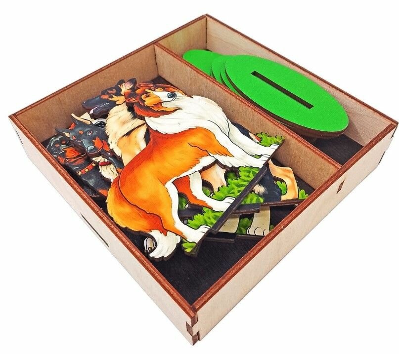 Игровой набор на подставках "Собаки служебные" в коробке, детская деревянная игра на развитие мелкой моторики, памяти, логического мышления, восприятия форм и цвета, изучаем породы собак