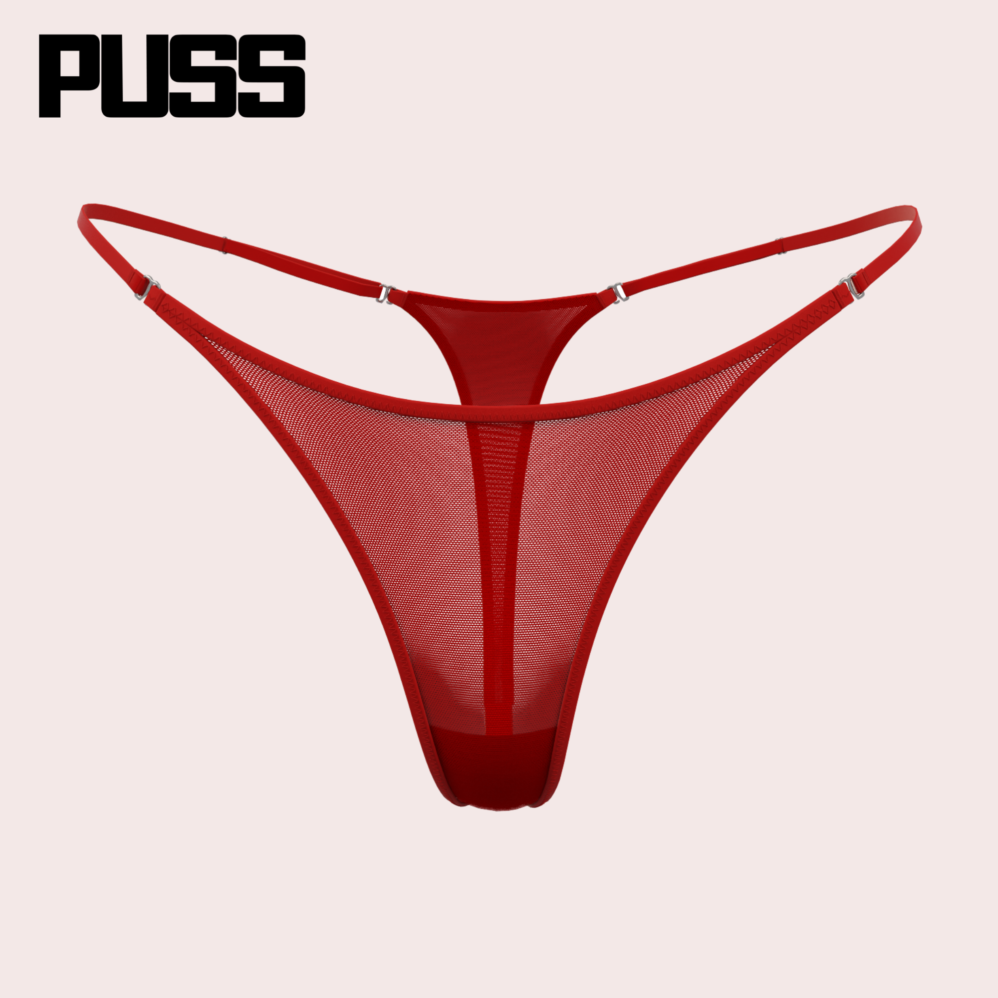 Трусы PUSS стринги на регулируемых съёмных бретелях женские в красном цвете, из сеточки, единый размер 40-48