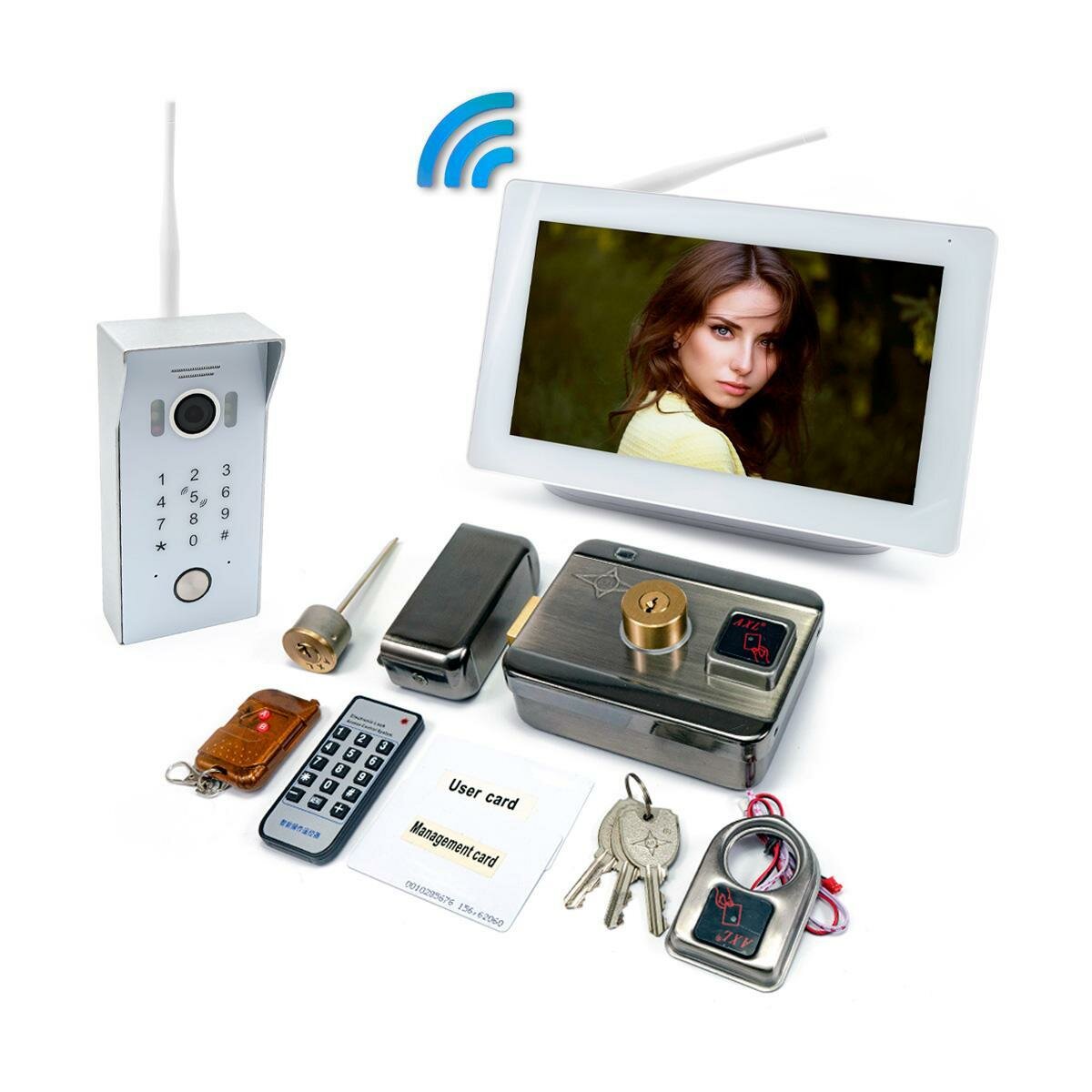 Беспроводной HD видеодомофон TUYA-WiFi и электромеханический замок AX066 - Sky-Net 700-Tuya (1+0+AX066)-2.4G (Q24957SKY) и беспроводная вызывная пан