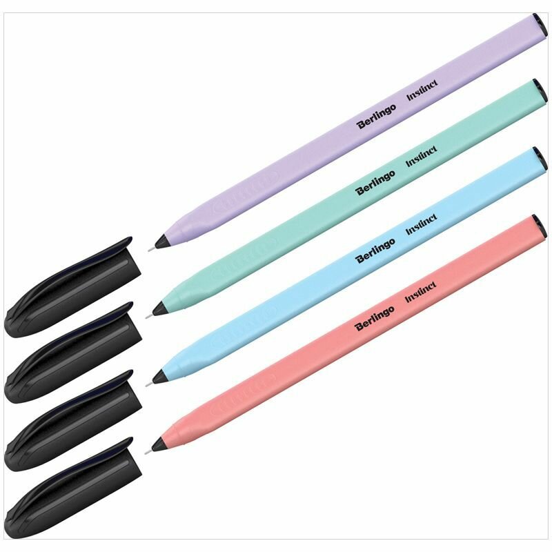 Ручка шариковая Berlingo "Instinct" синяя, 0,7мм, корпус ассорти, 3 штуки.