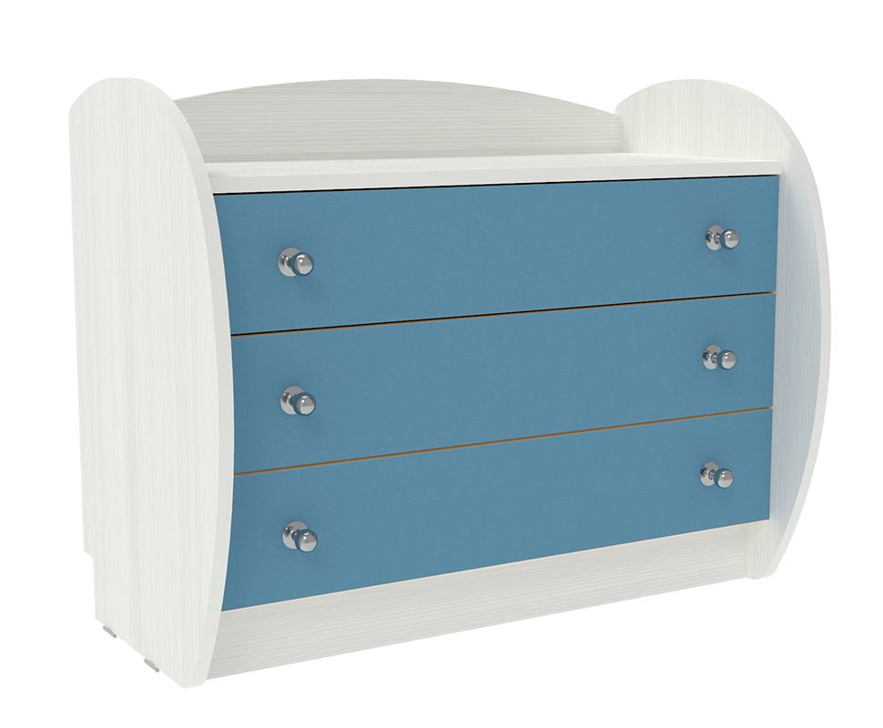Комод Низкий Белое Дерево - Светло Синий/Голубой
