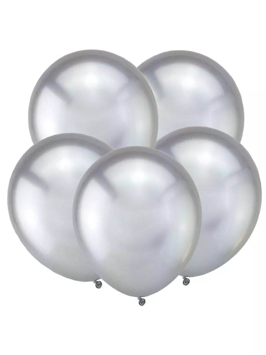 Серебро, Зеркальные шары / Mirror Silver, латексный шар (5"/12,5 см ) 50 шт. / Веселуха, Турция