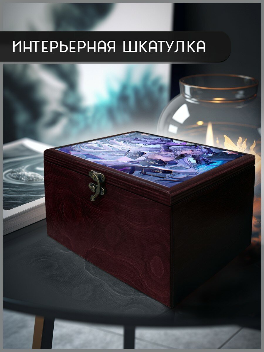 Шкатулка интерьерная вишня для украшений универсальная 22x17x12 см эстетика Honkai star rail (Хонкай, хср, Черный лебедь, карты, гадание) - 2250