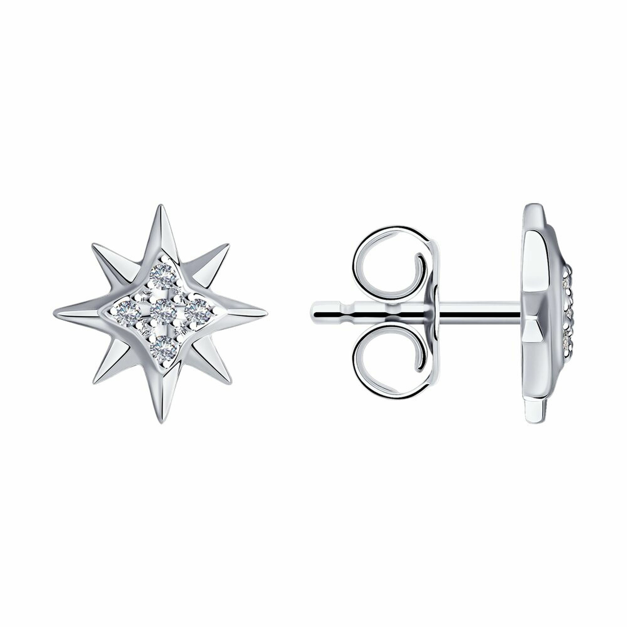 Серьги пусеты, серебро, 925 проба, родирование, бриллиант