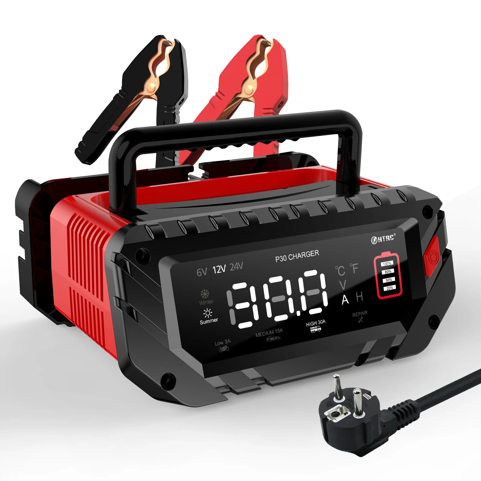 HTRC 30A/40A автомобильное зарядное устройство 6 В/12 В/24 В LiFePO4 зарядное устройство для литиевого AGM гелевого свинцово-кислотного зарядного устройства для мотоцикла для автомобиля 30A EU PLUG