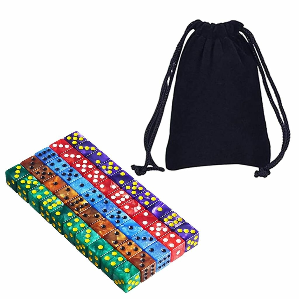 Кубики игральные кости для настольных игр, Набор квадратных кубиков с перламутровым рисунком из 50 штук