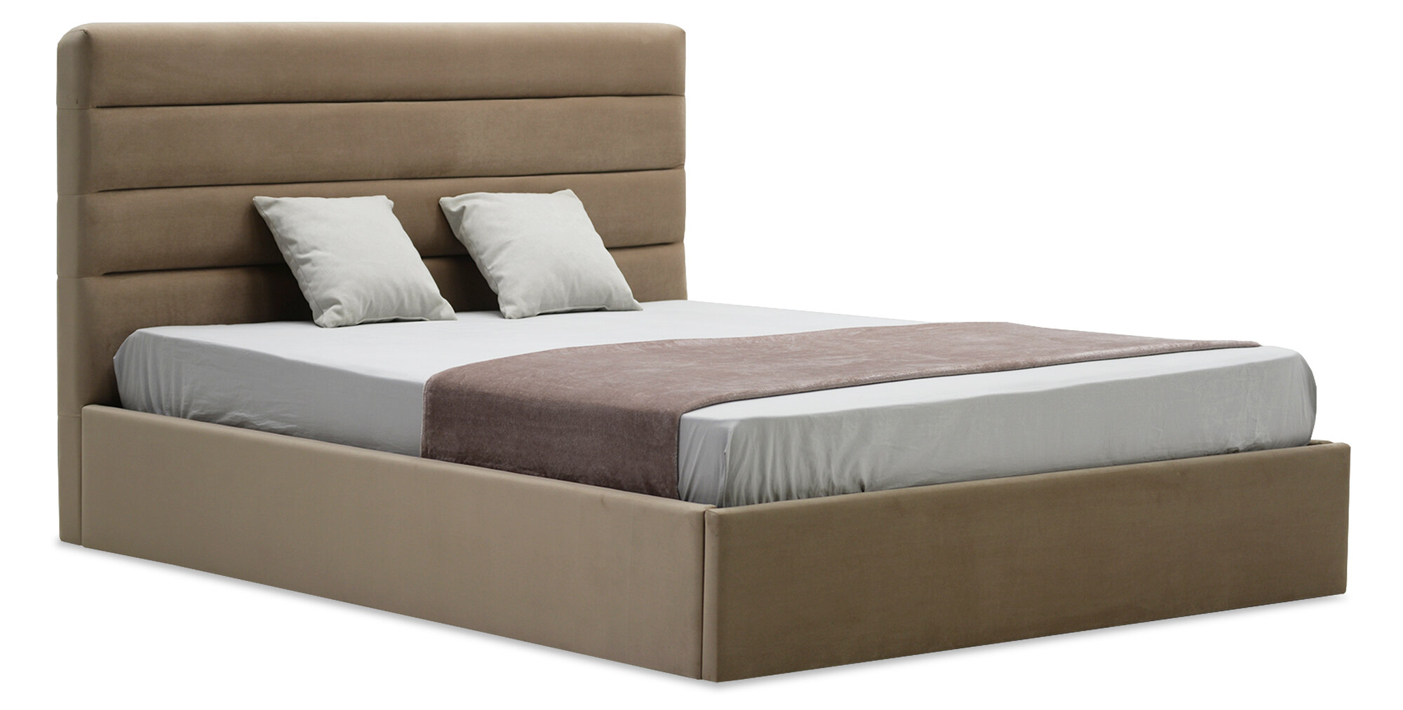 Двуспальная кровать "Ладья" Тобиас 160х200 см, с подъемным механизмом и ящиком для белья, велюр Confetti Latte