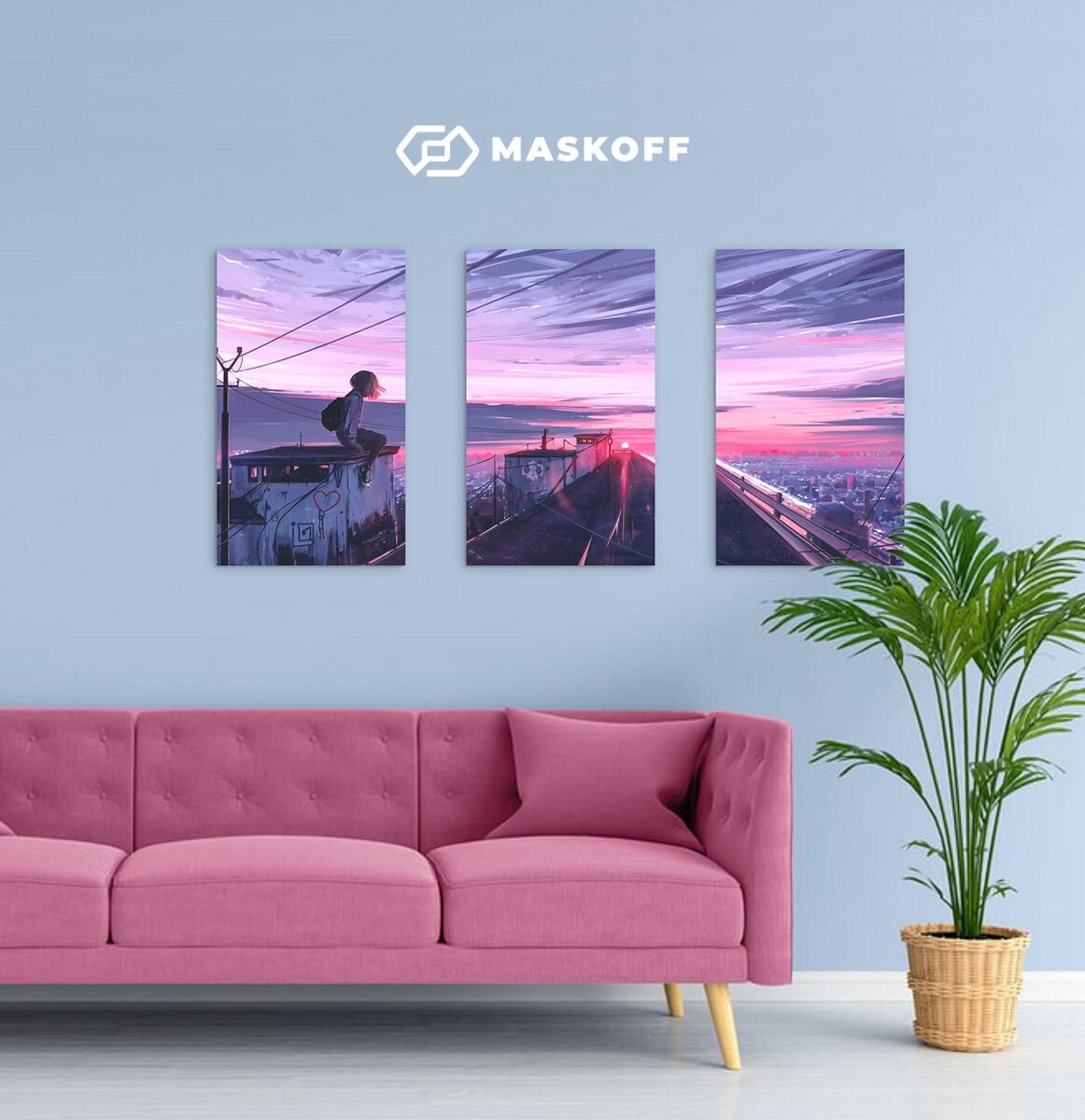 Большая модульная картина "Закат", (гарантия от выцветания!), из 3 частей, 102 х 57 см, MaskOff