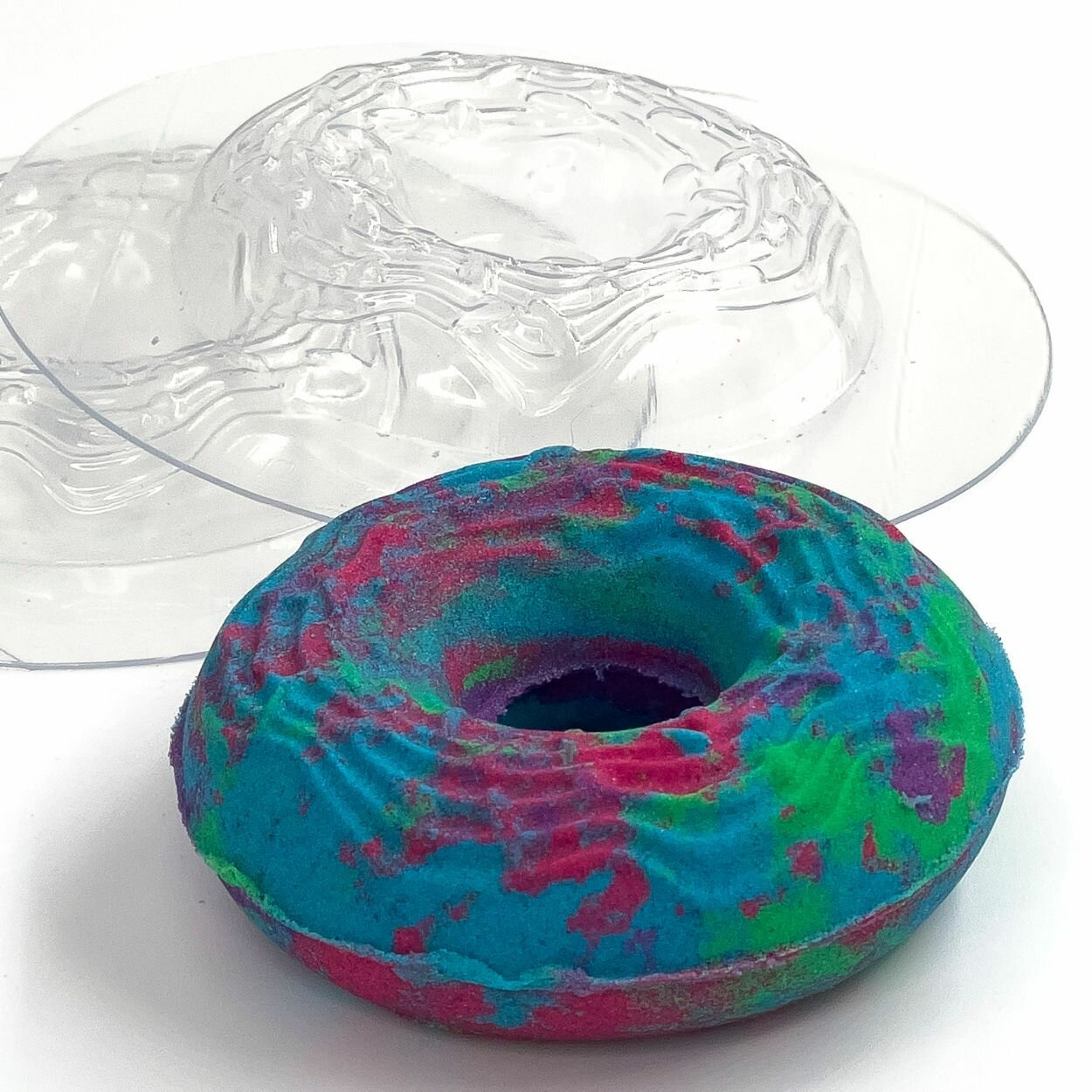 Форма для заливки мыла пластиковая - Пончик с глазурью комплект (2шт) для бобмочек из пластика