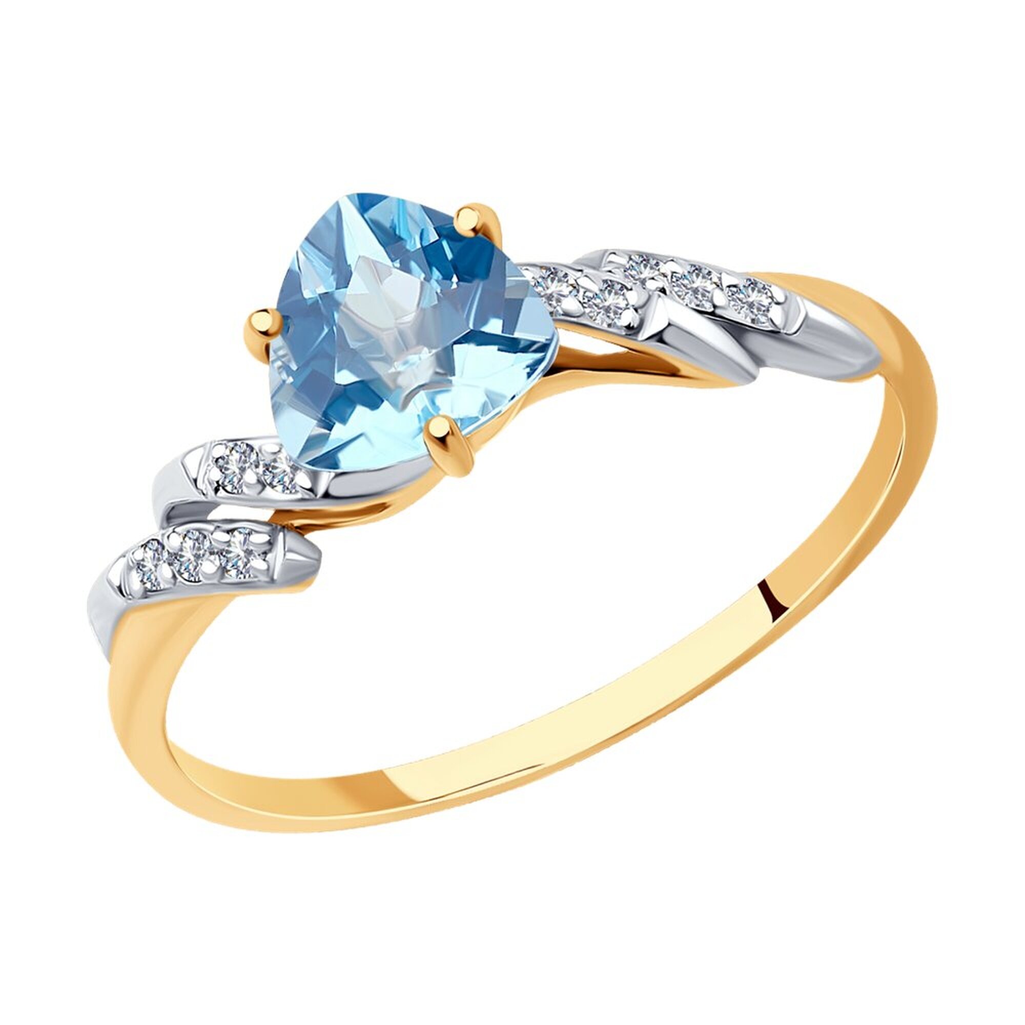 Кольцо, красное золото, 585 проба, топаз, фианит