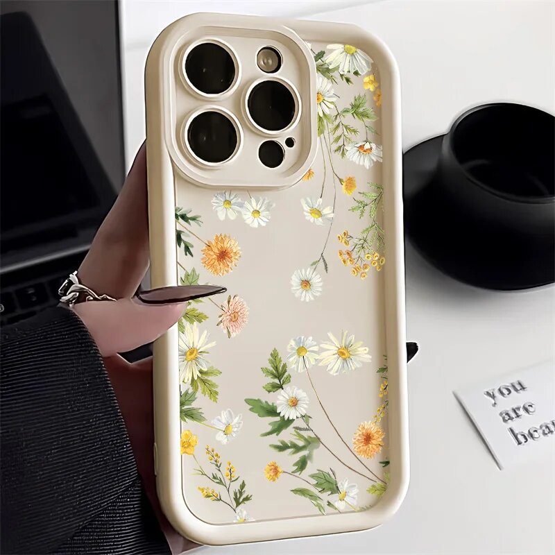 Милый чехол для телефона с цветочным принтом для iPhone 17, iPhone 15, 13, 16, 11, 14, 12, 17 Pro Max, XR, 8 Plus, SE – Мягкий матовый противоударный силиконовый чехол