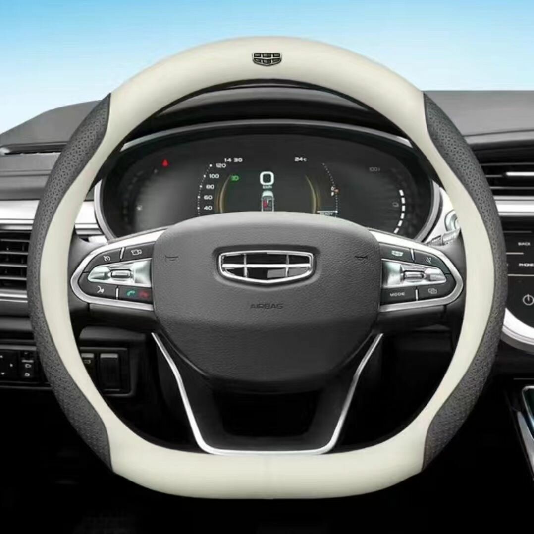 Оплетка на руль D-образная 38 см для Geely Monjaro/Coolray/Emgrand, ультратонкое резиновое кольцо, нескользящая!