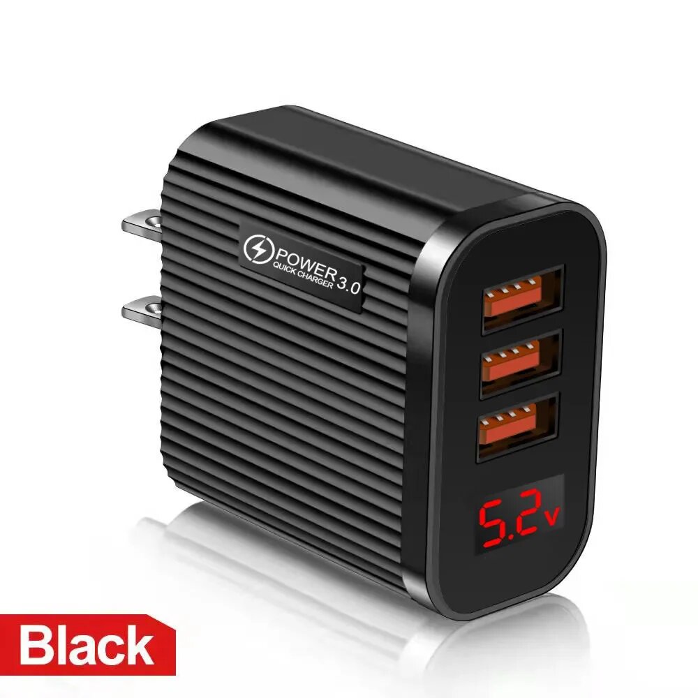 Зарядное устройство USB 3 порта Black, US Plug