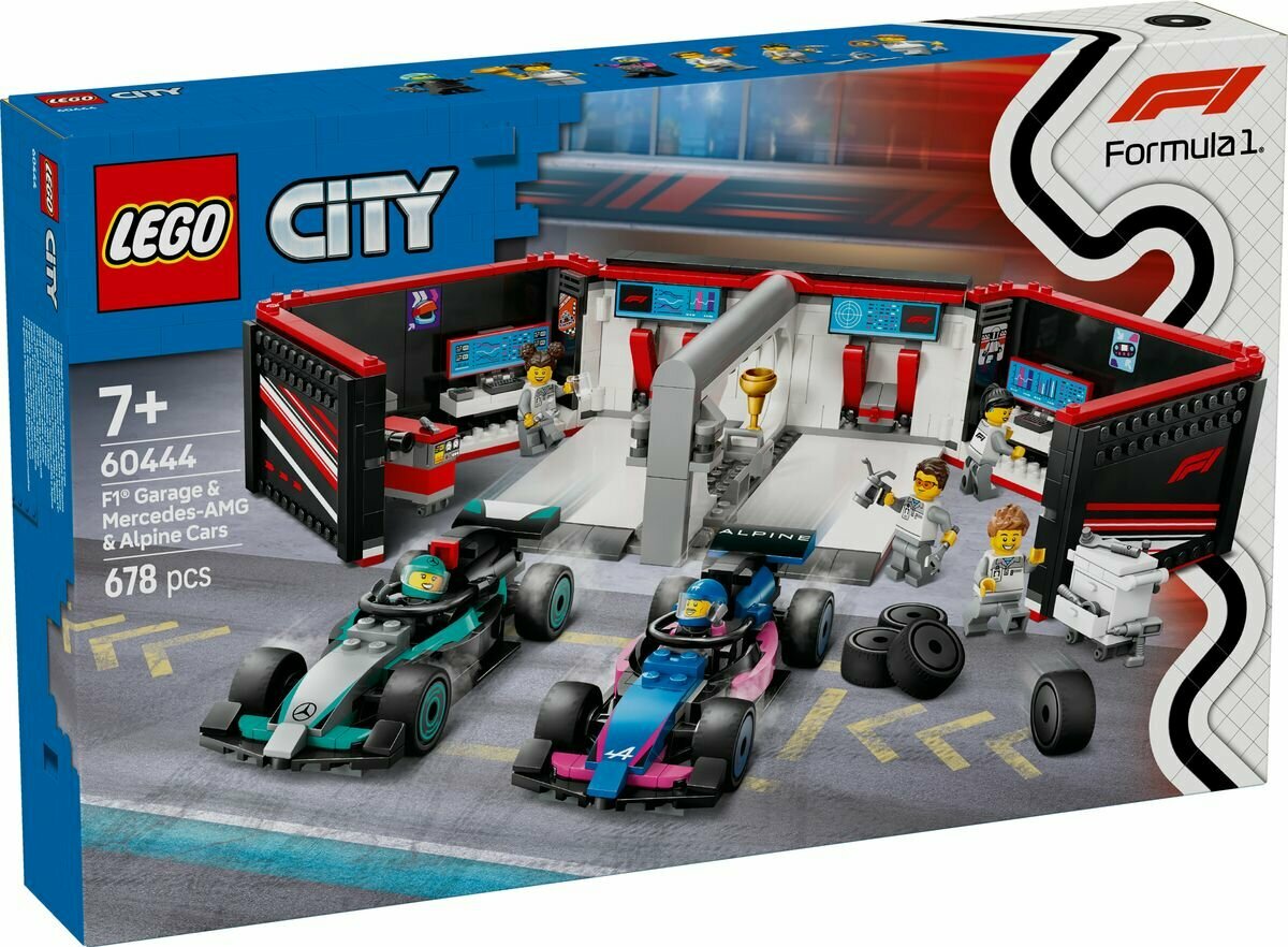 Конструктор LEGO City 60444 Гараж F1 и машины Mercedes-AMG и Alpine