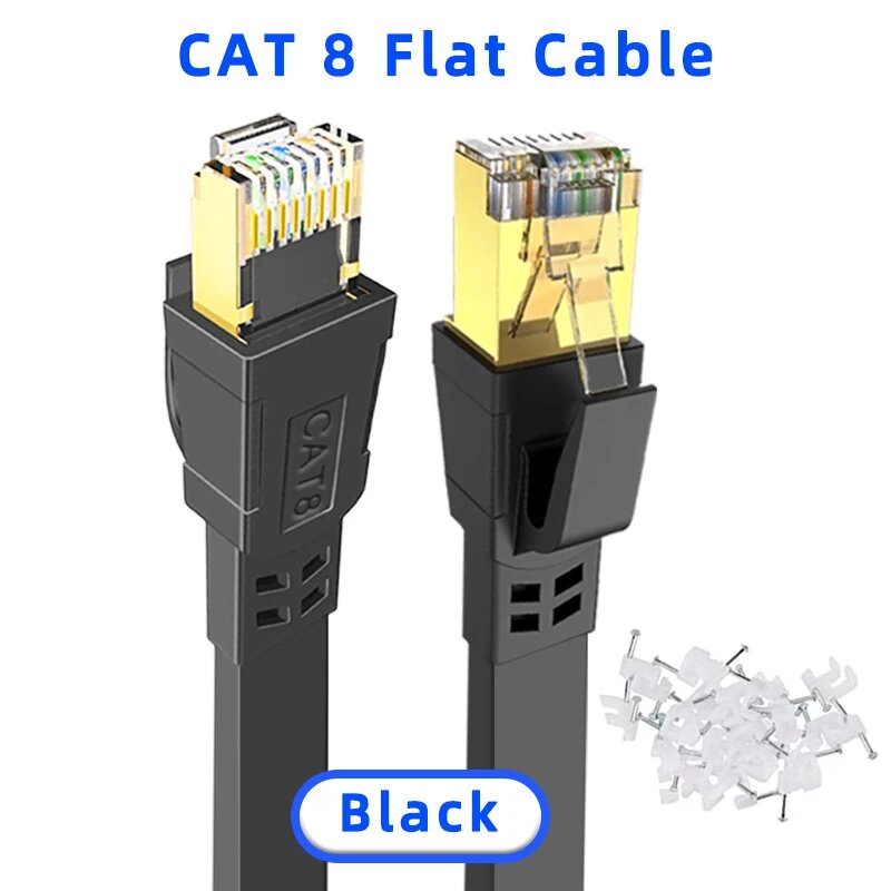 D-Sunty Cat 8 Ethernet кабель 5/10/15 м CAT8 Flat-Black, 5m