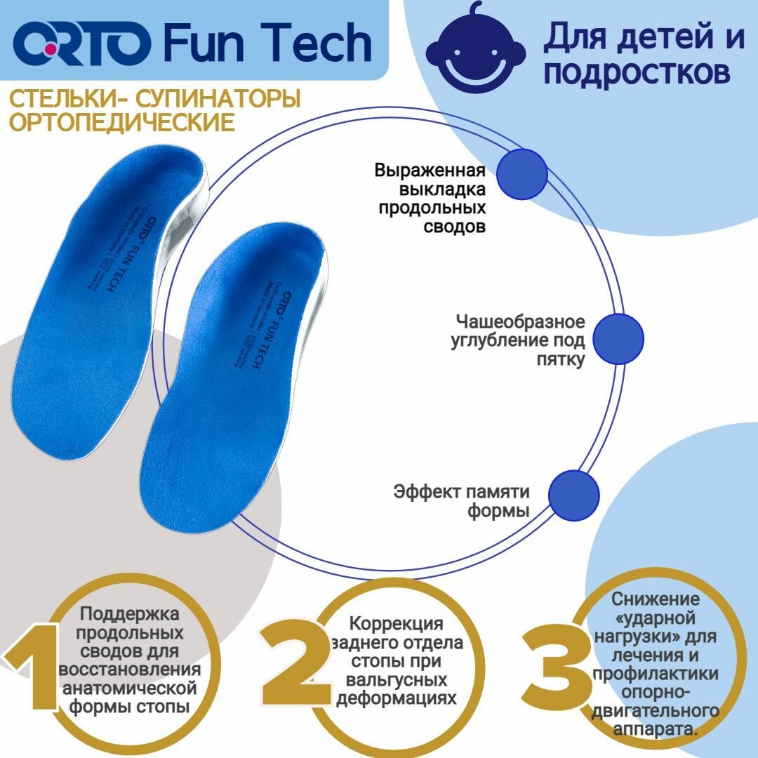 Стельки ортопедические детские при вальгусе плоскостопии карскасные Orto Fun Tech