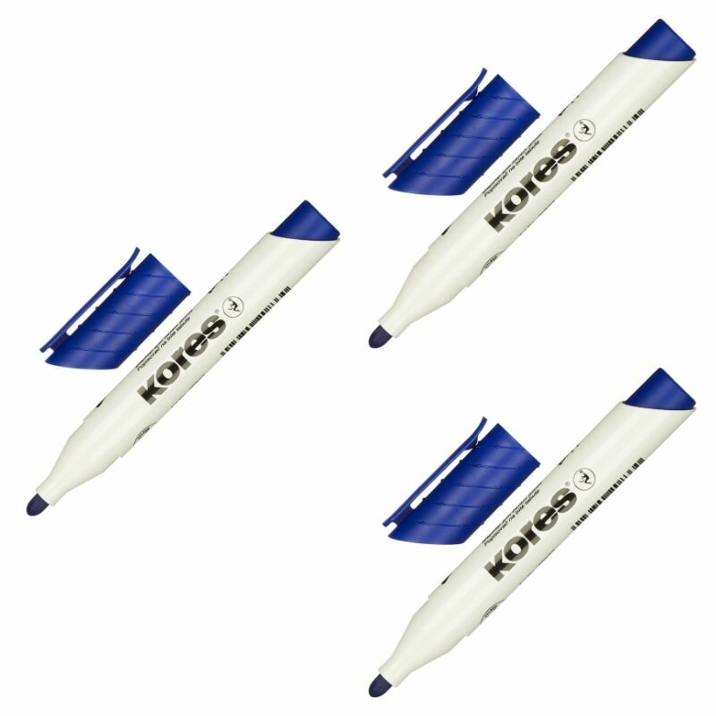 Kores Маркер для белых досок, 3 мм, круглый наконечник, синий, 3 шт.