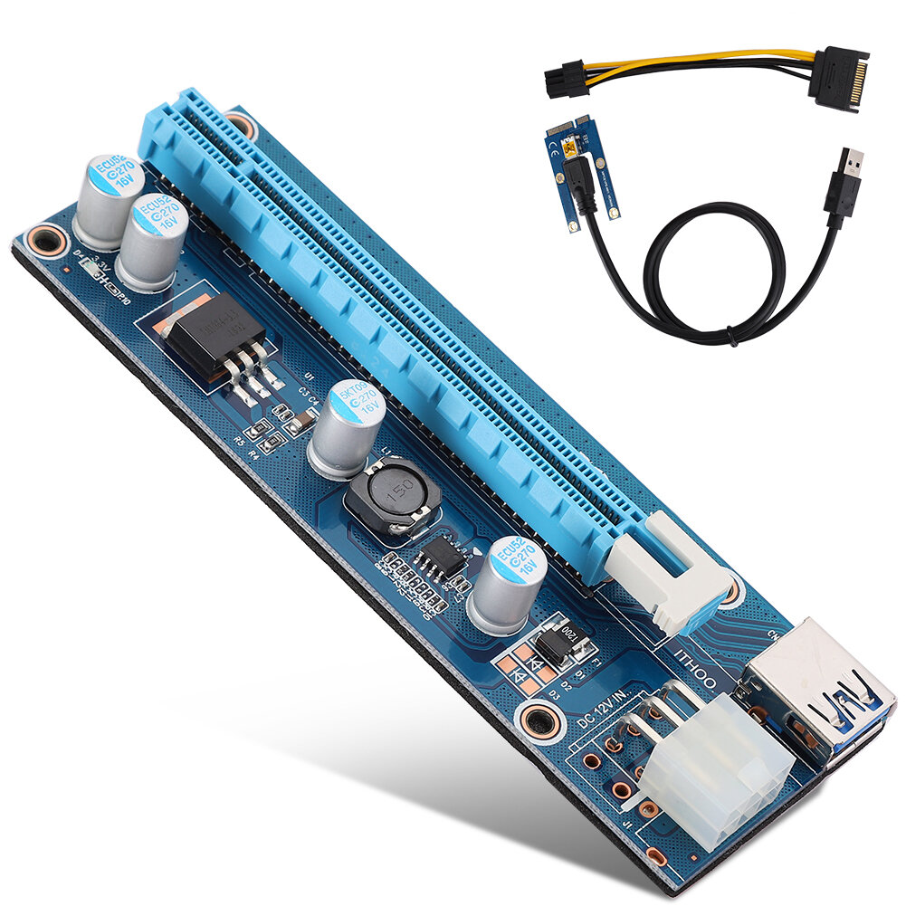 Мини PCI-E в PCI Express 16x удлинитель-адаптер с кабелем питания SATA для майнинга видеокарт — фото 1