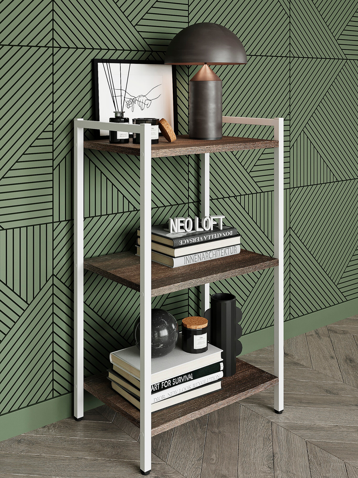 Стеллаж металлический напольный в стиле лофт, этажерка, 49х34х84 см