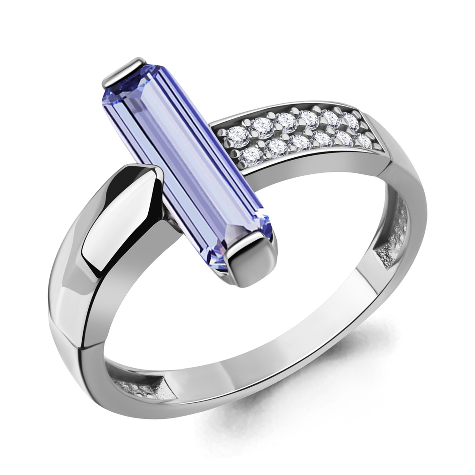 Кольцо, серебро, 925 проба, родирование, фианит, танзанит