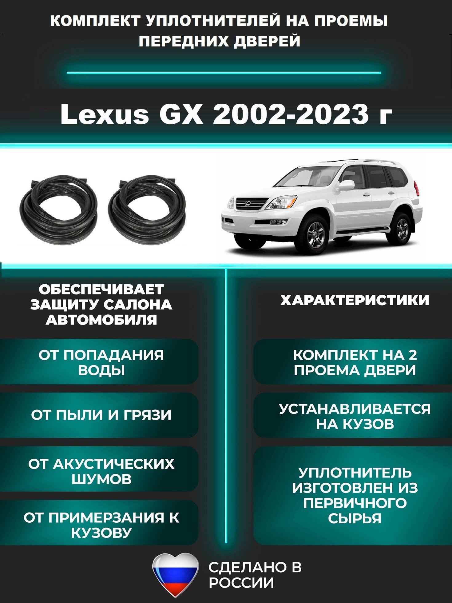 Комплект уплотнителей проемов передних дверей, подходит на Lexus GX 2002-2023 г, Лексус GX -2 шт