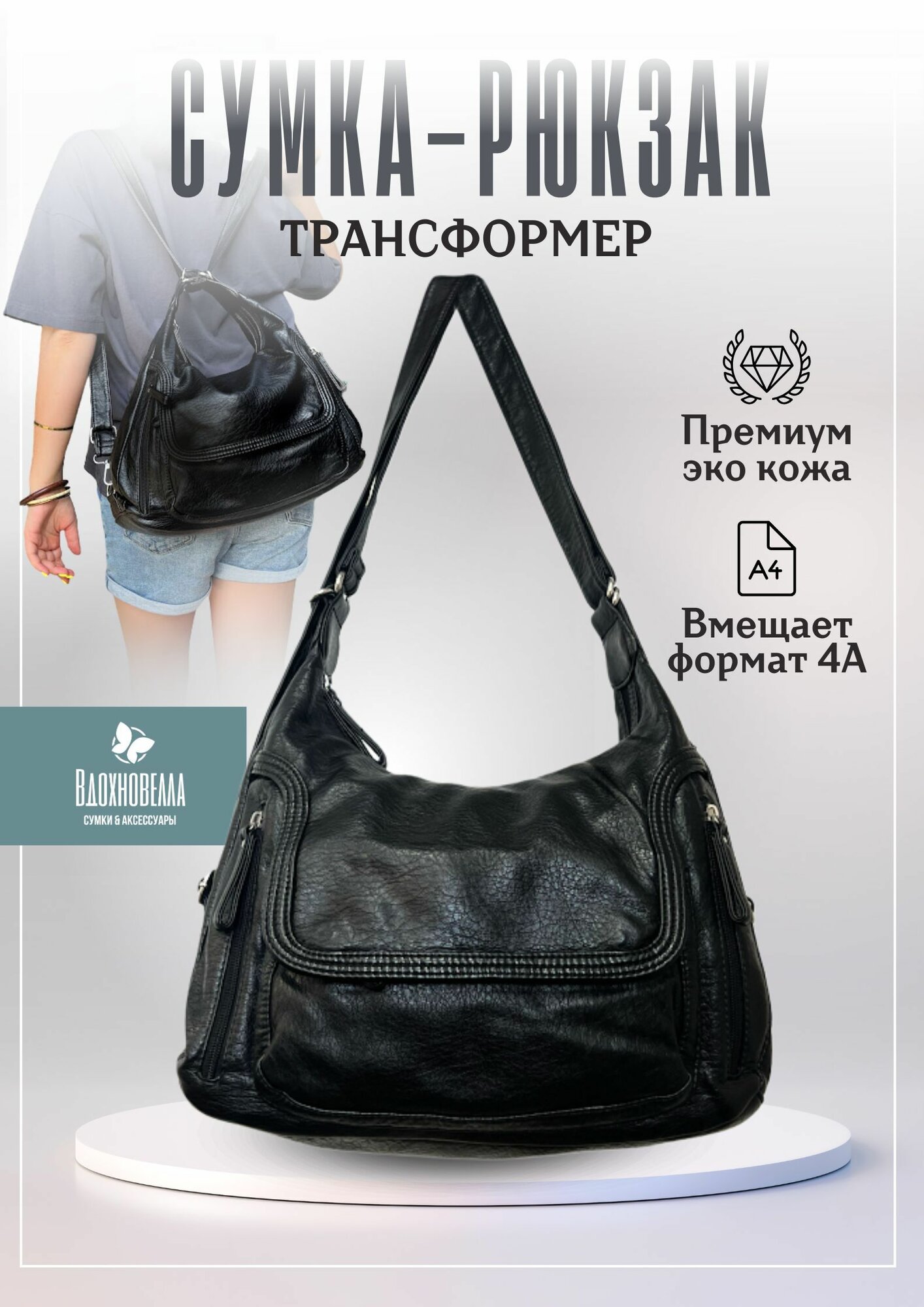 Сумка-рюкзак 2в1 женский, для мам, для прогулок, учебы, работы, повседневный