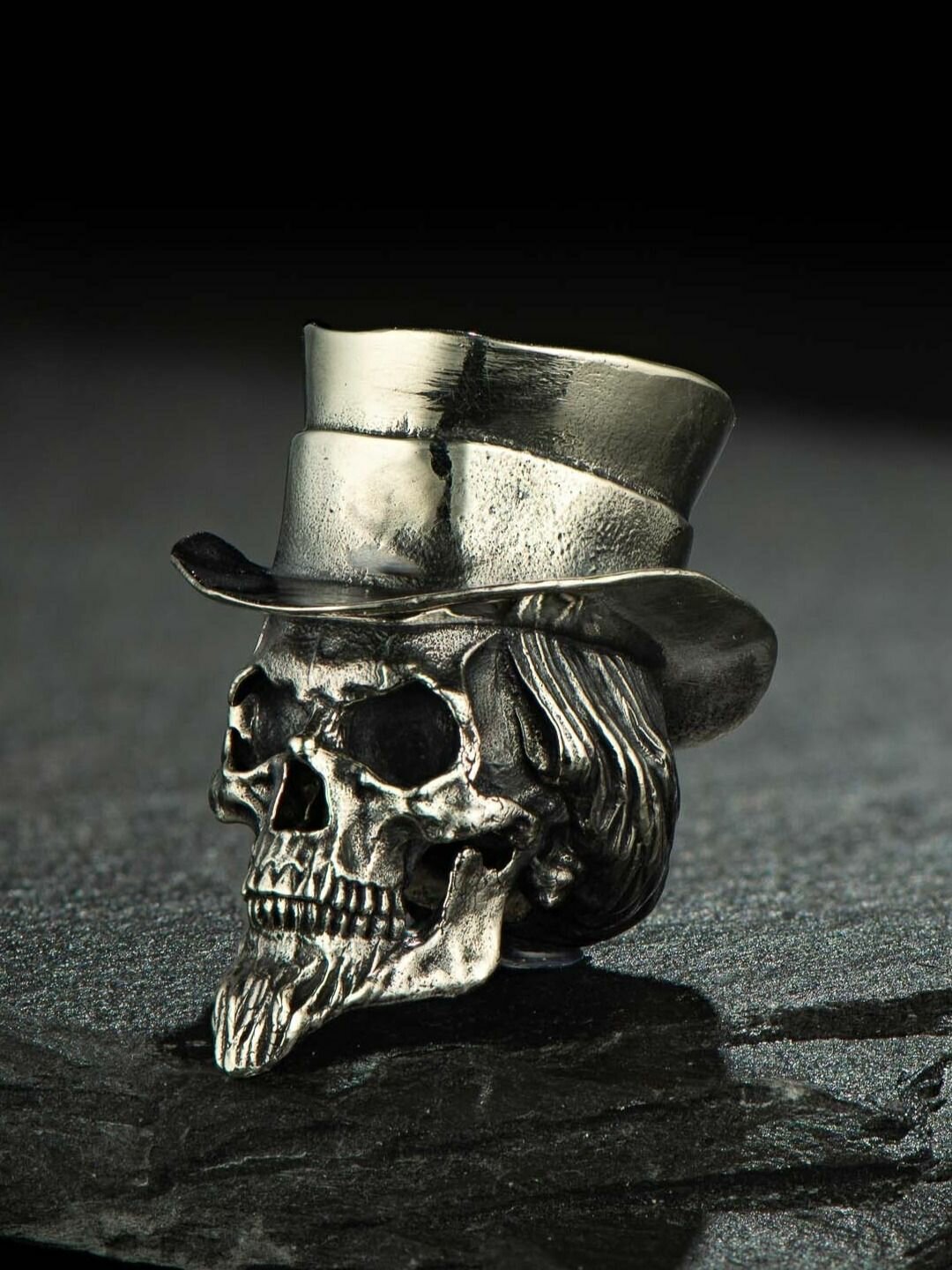 Бусина для темляка "Череп Дядя Сэм", Нейзильбер (аналог серебра), 25 х17 мм, Отверстие 6 мм