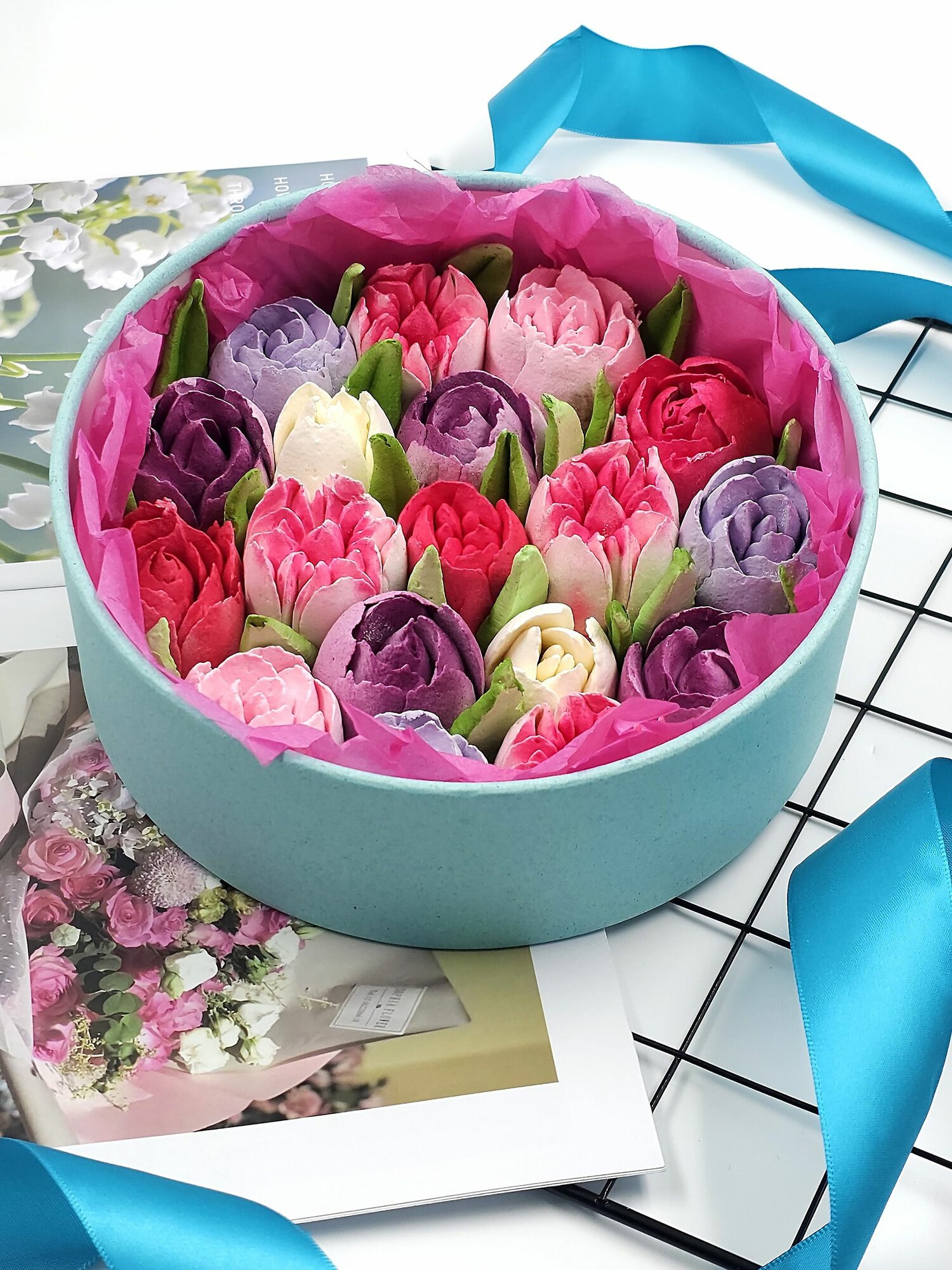 Цветы из зефира 'Царство тюльпана' подарок подруге, маме, жене на День рождения, Сладкий подарочный набор