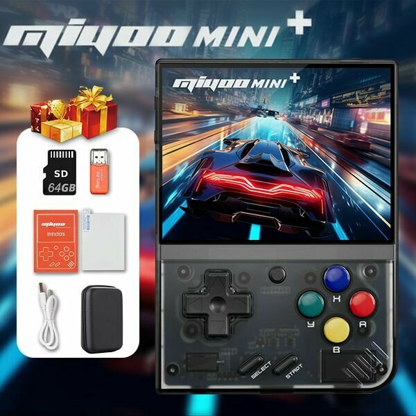 Портативная игровая консоль Miyoo mini plus, 3,5-дюймовый IPS-экран - 640*480-3000 мАч, поддержка Wi-Fi (с сумкой для хранения)64 ГБ