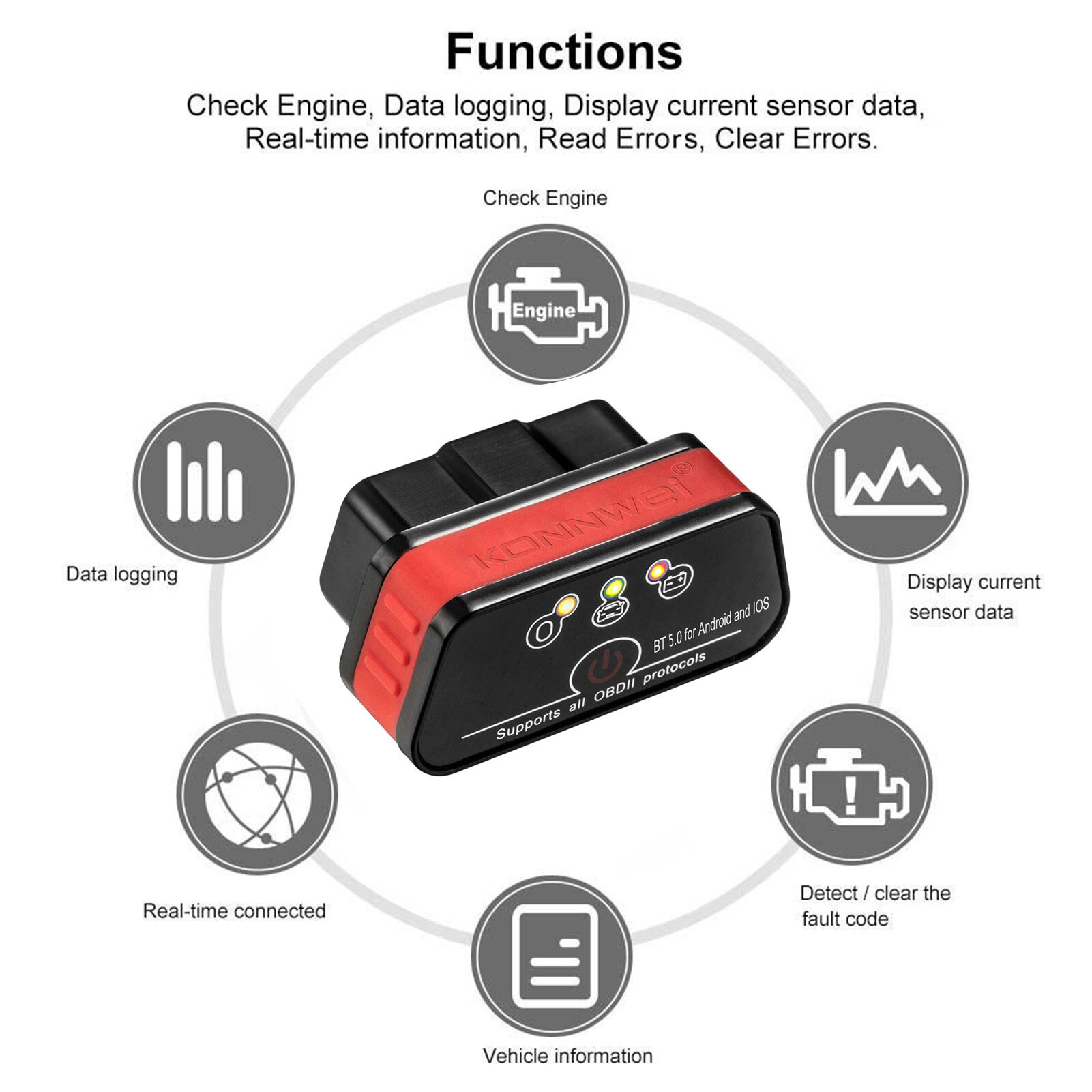 Konnwei kw902 мини bt 5 . 0 беспроводной obd-ii автомобильный диагностический сканер тестер для ios android
