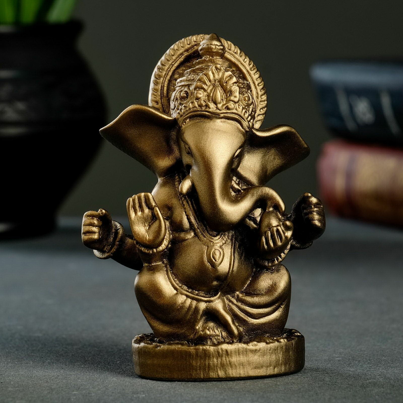 Фигурка "Ганеша", 10 см, под бронзу, мраморная крошка, форма фигуры: ганеша