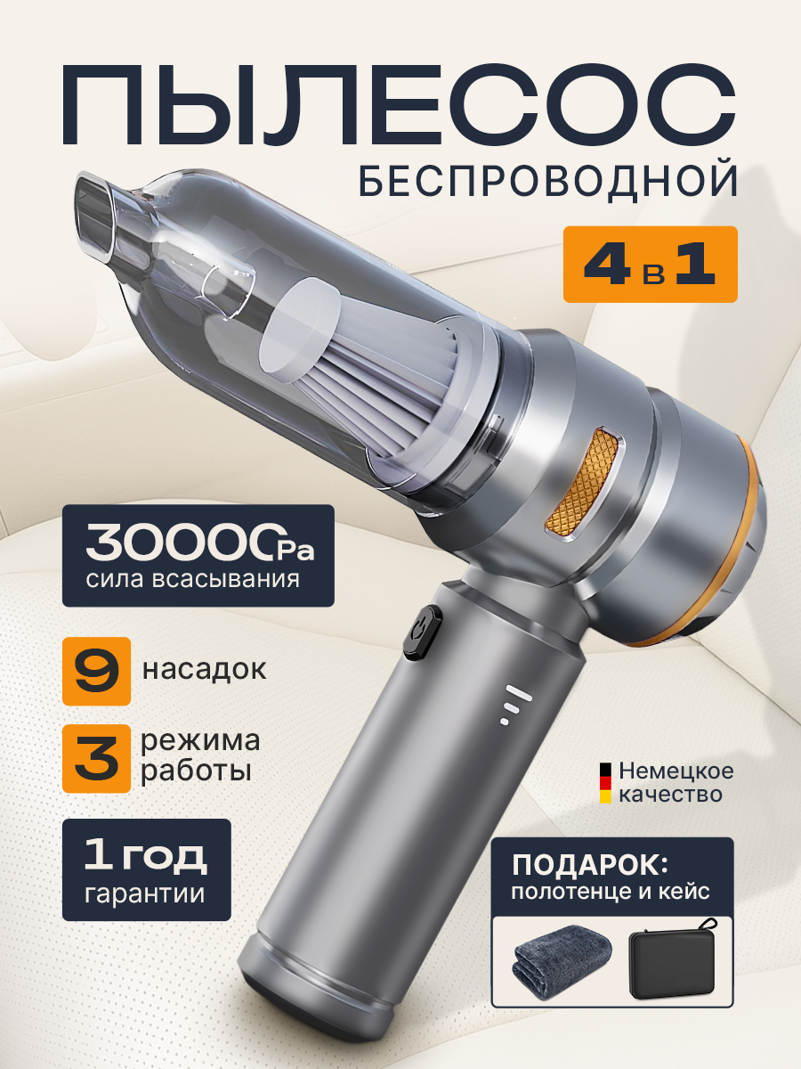 Автомобильный пылесос беспроводной 4 в 1. Мини-пылесос для дома, пылесос для автомобиля, мебели, компьютера, аккумуляторный, ручной
