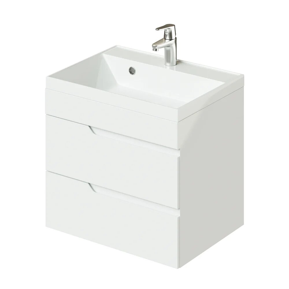 Тумба с раковиной Itana Alexa 60 59, 7 см, белая, из МДФ, с ящиками, раковина для ванной из камня, прямоугольная