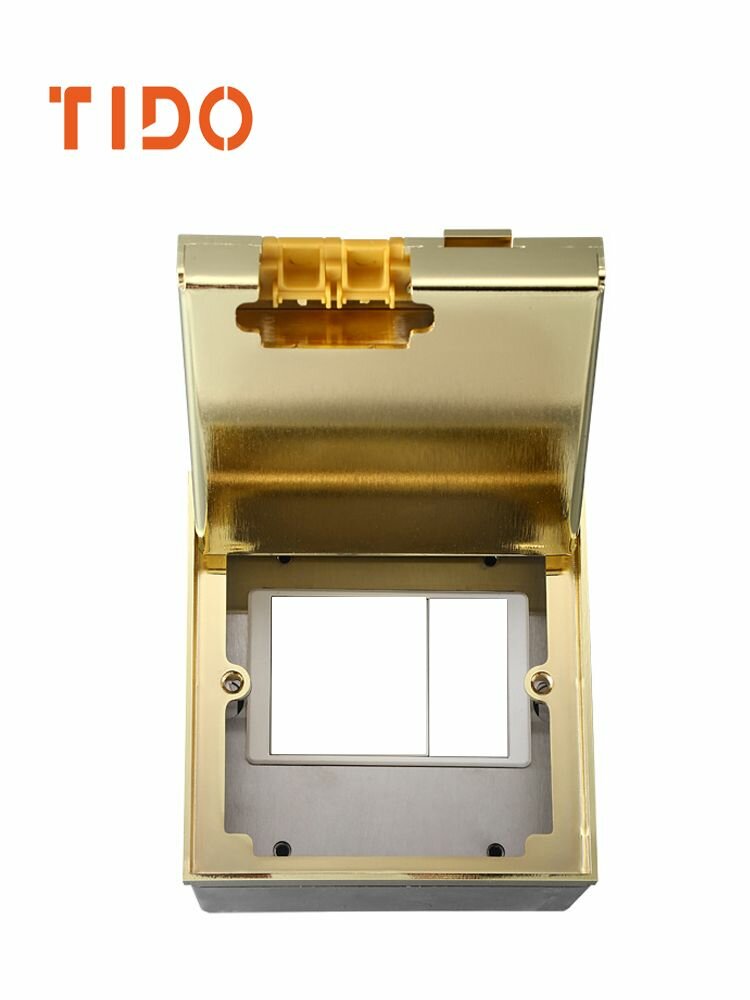 Лючок под розетки встраиваемый в пол ламинат плитку на 3 модуля, металл, сталь, золото