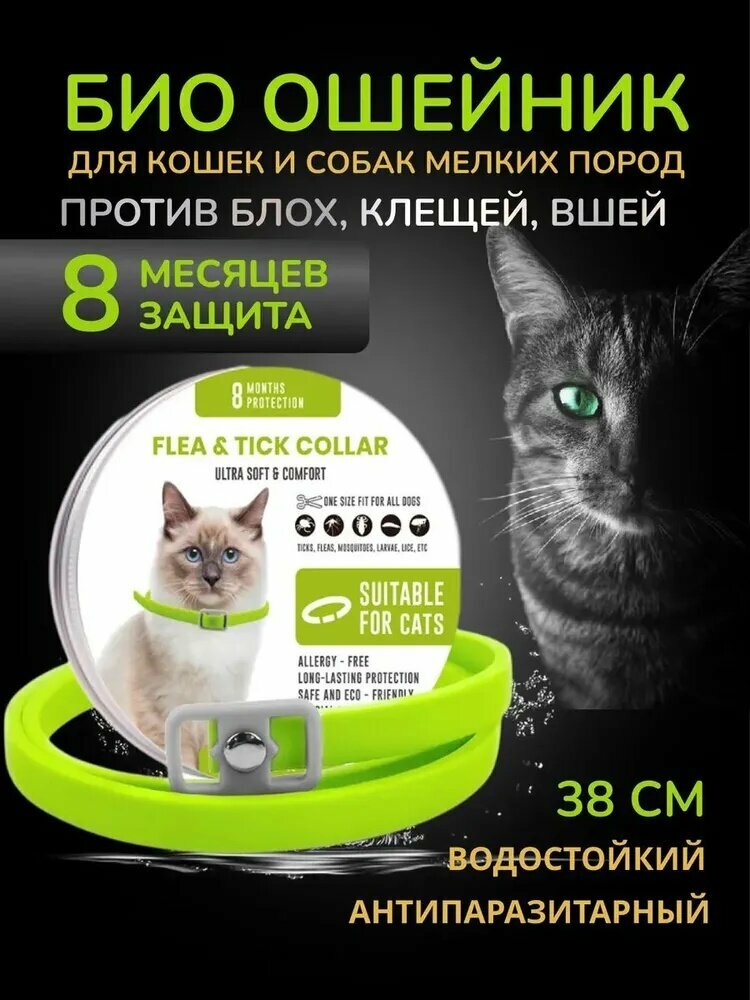 Ошейник от блох и клещей для кошек и собак& Зелёный 38cm