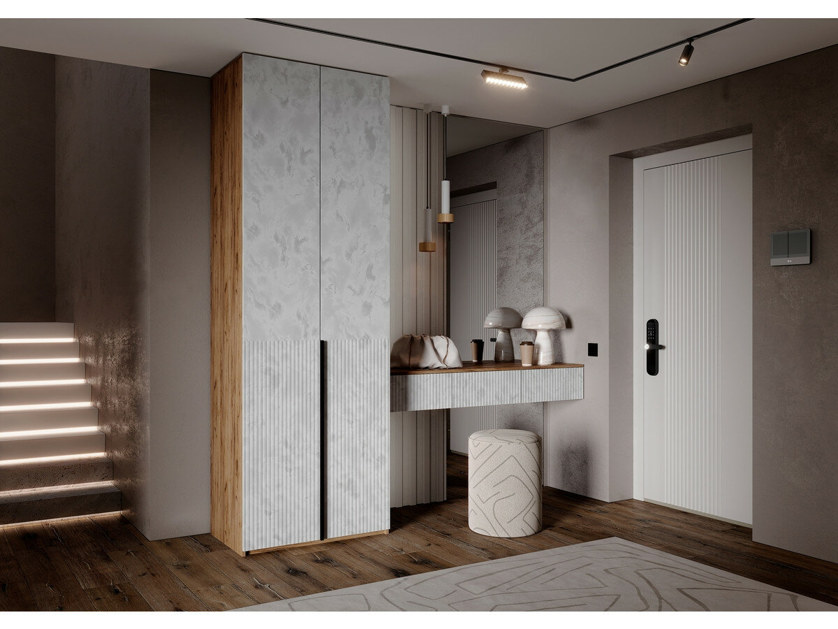 Тумба косметическая со шкафом 2х-ств (с подсветкой), Крафт золотой/Мальта