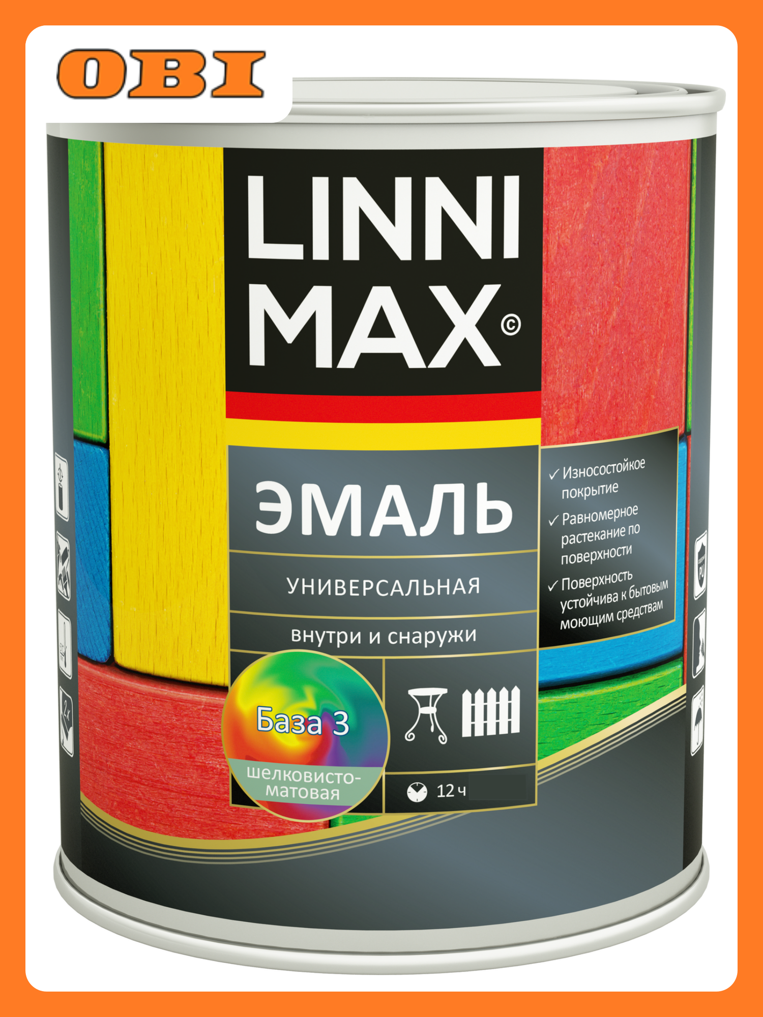 Эмаль алкидная универсальная LINNIMAX Эмаль шелковисто-матовая База 3 2,3 л