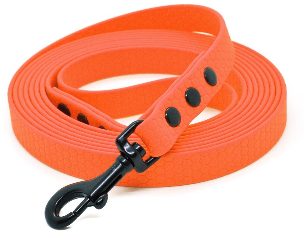 Поводок из биотана 3 м, ширина 20 мм, Woofy "Iron", прорезиненный, водостойкий, оранжевый
