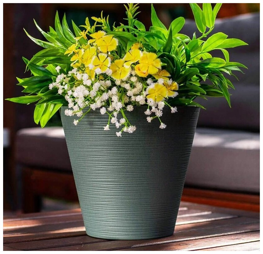 Кашпо Конус Эко, D 22.5 см, 5.2л, малахит со вставкой