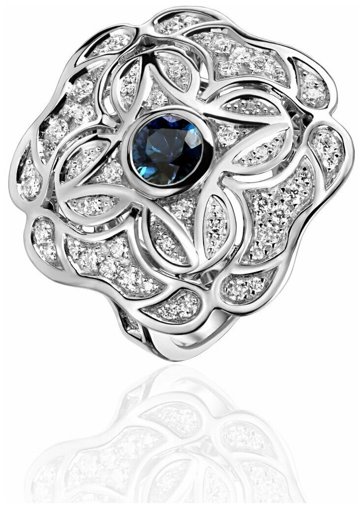 Кольцо, белое золото, 585 проба, сапфир, бриллиант