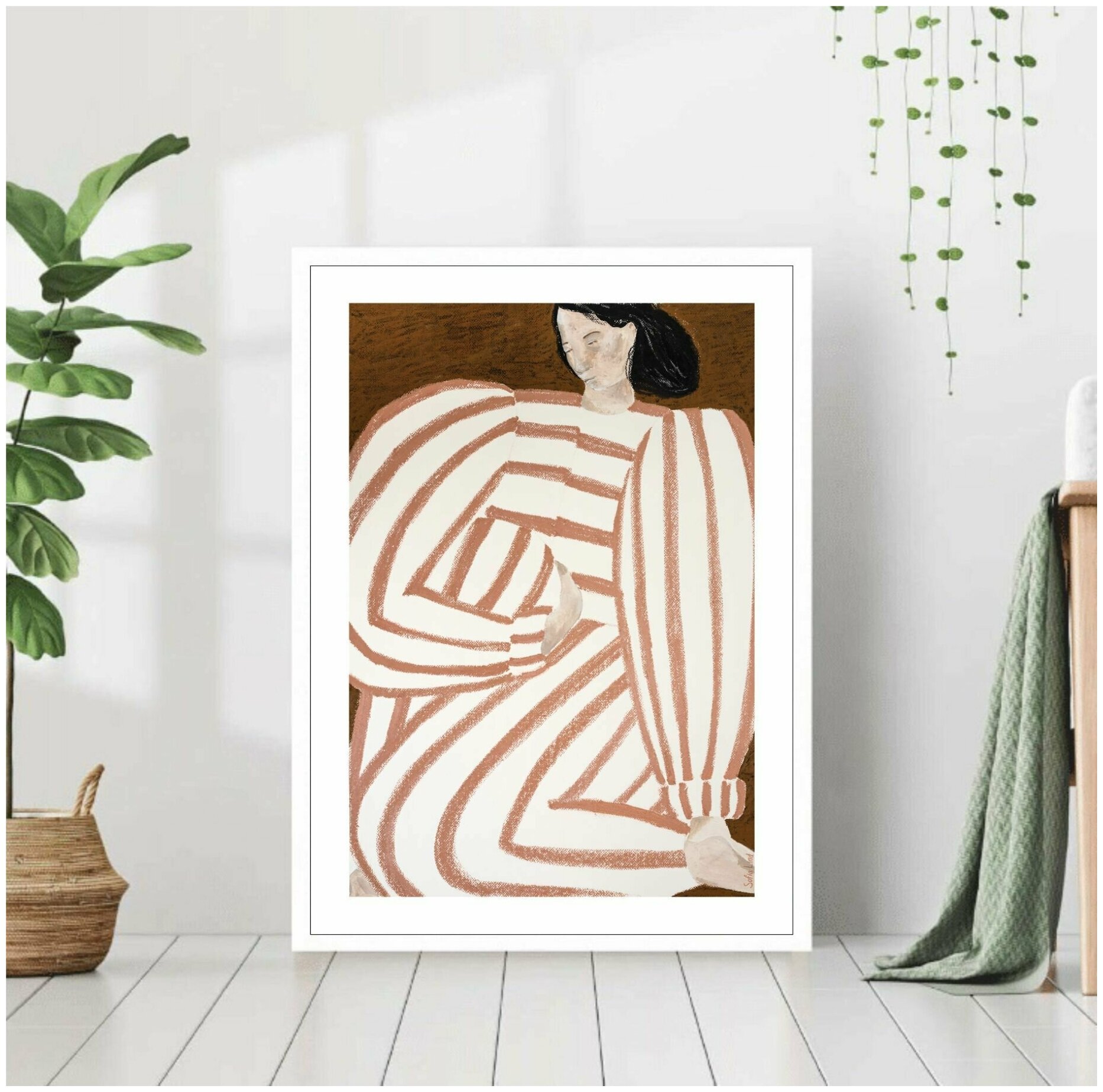 Постер "София Линд - девушка в пижаме" в белой рамке 50х70 см для интерьера на стену