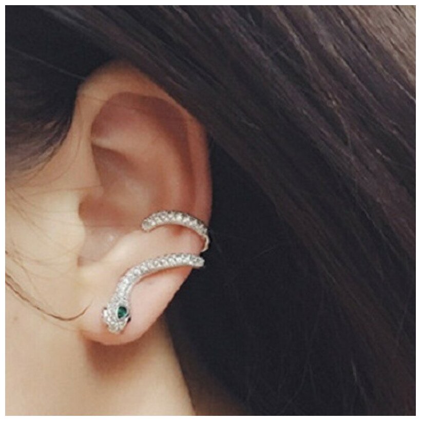 Серьги каффы, двусторонние, циркон