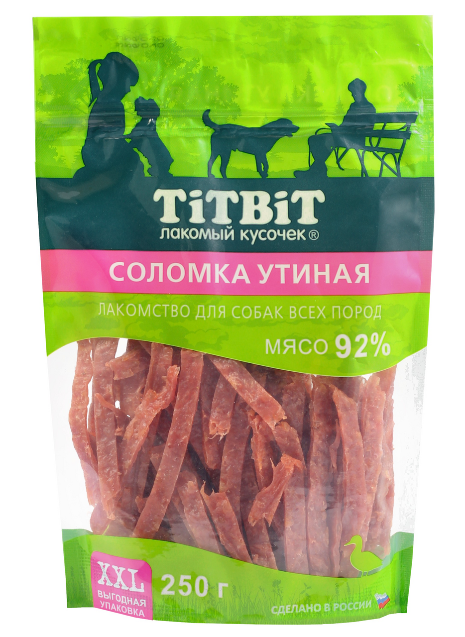 Лакомства для взрослых собак TITBIT XXL Соломка утиная, 250г