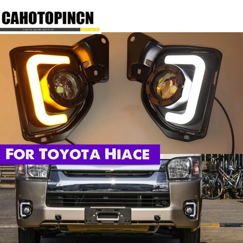 2 шт. для Toyota Hiace 2014 2015 2016 2017 2018 12 В светодиодный льные светодиодные дневные ходовые огни противотуманные фары с реле указателя поворота