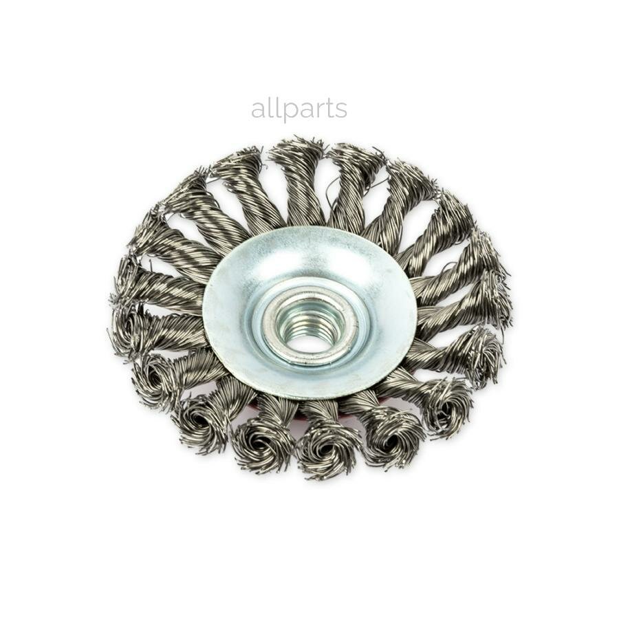 ARNEZI R8048100 Щетка для УШМ конусная 100 мм, посадка M14, стальная витая проволока d=0.5мм, 12500 об/мин ARNEZI R8048100
