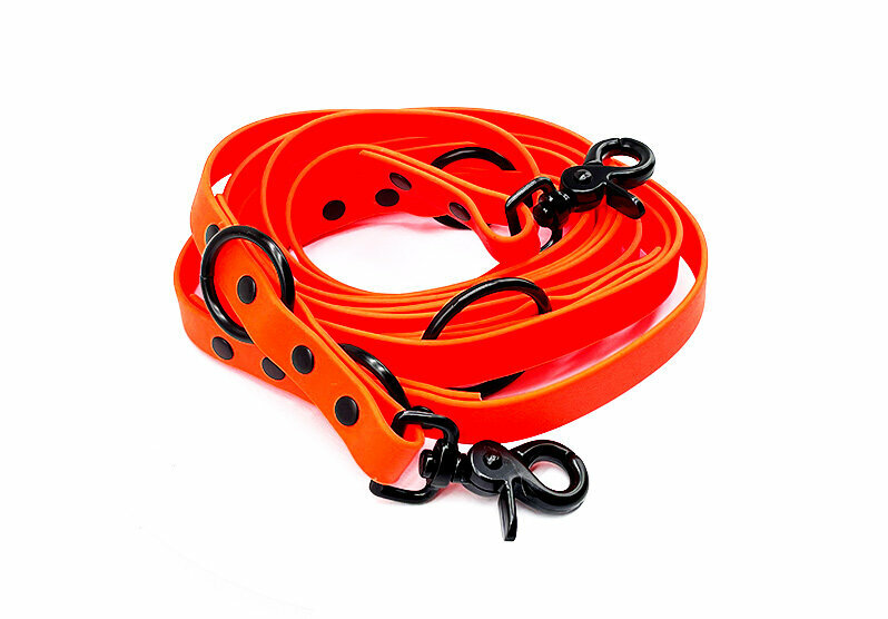 Поводок-перестежка из биотана оранжевая шир.16 мм карабины рычажные черные 3,5 м