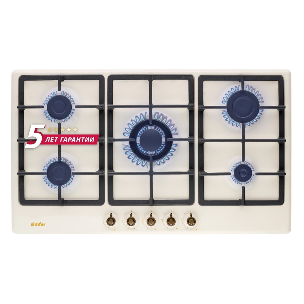 Варочная панель газовая Simfer, 90см, газ-контроль, WOK конфорка, электроподжиг, решетки чугун, 5 ЛЕТ гаринтии, турция