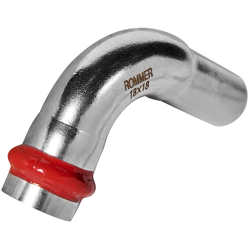 Угол 90° под пресс 18 мм однораструбный, из нержавеющей стали ROMMER (RSS-1002-000018)